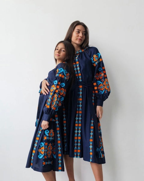 Navy Linen Dress “Zorya” – Ukieology Fashion and Decor