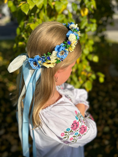 Small Vinok with Ribbon - Blue and Yellow – Ukieology Fashion and Decor