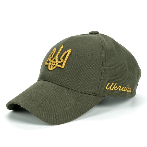 Dark Green Cap “Golden Tryzub” – Ukieology Fashion and Decor