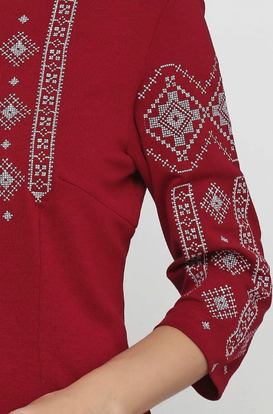 Raspberry Red Embroidered Dress “Grey Geometric” – Ukieology Fashion ...